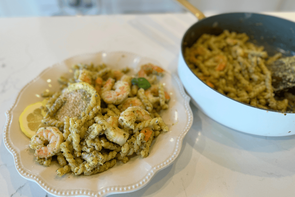 Gemelli Pasta Recipe with Pesto, Shrimp & Lemon - Easy Dinner