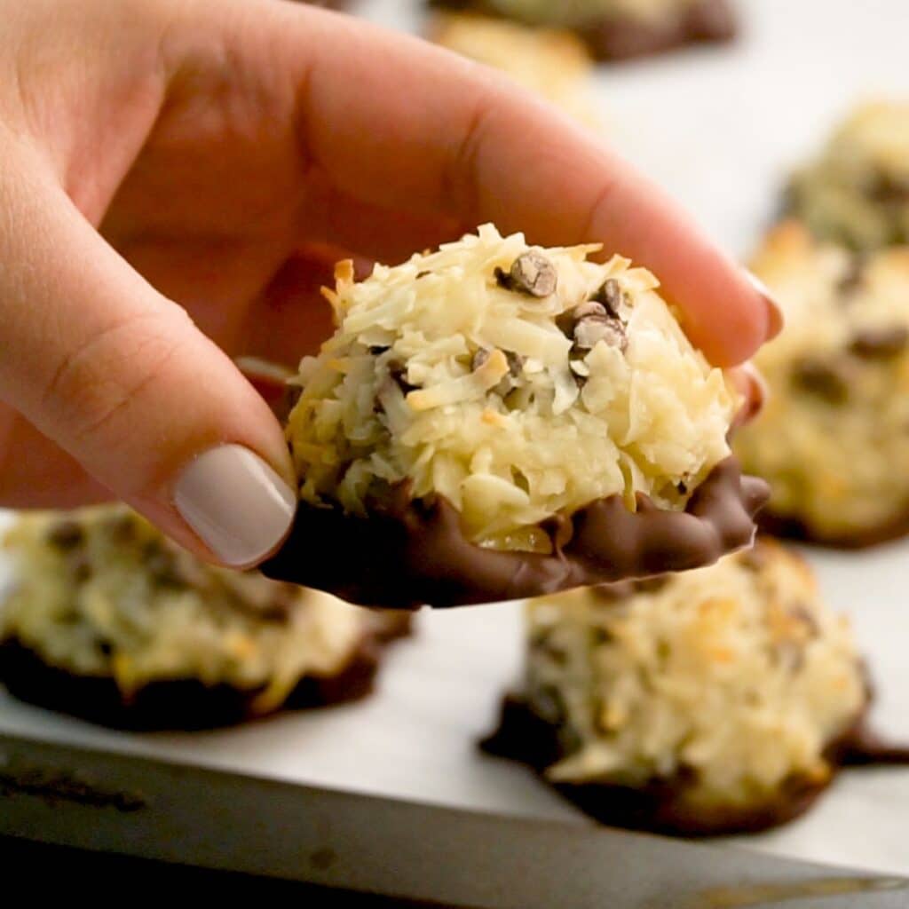 Chewy Coconut Macaroon Cookies - With Easy Chocolate Dip